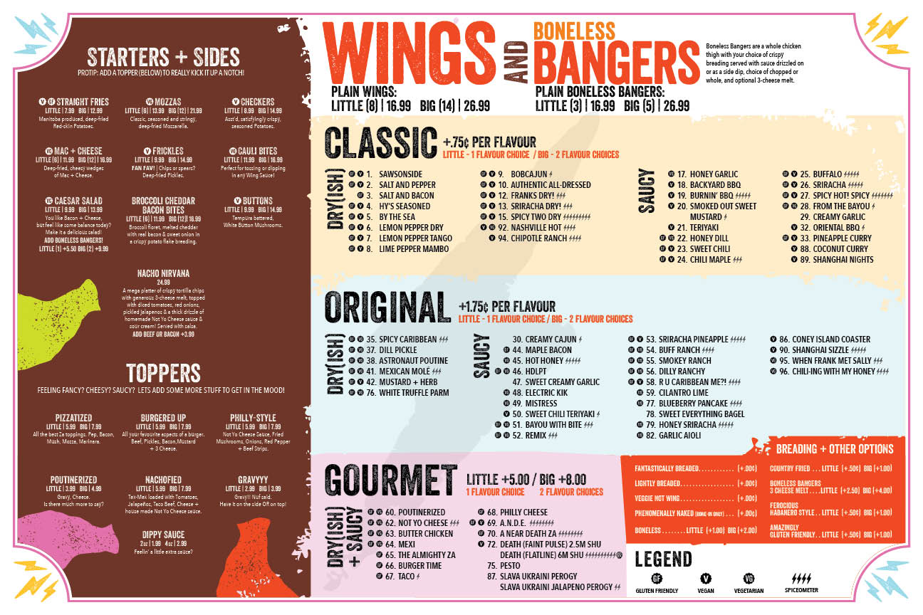 Little Bones Wings Menu & Insert as of October 2024
